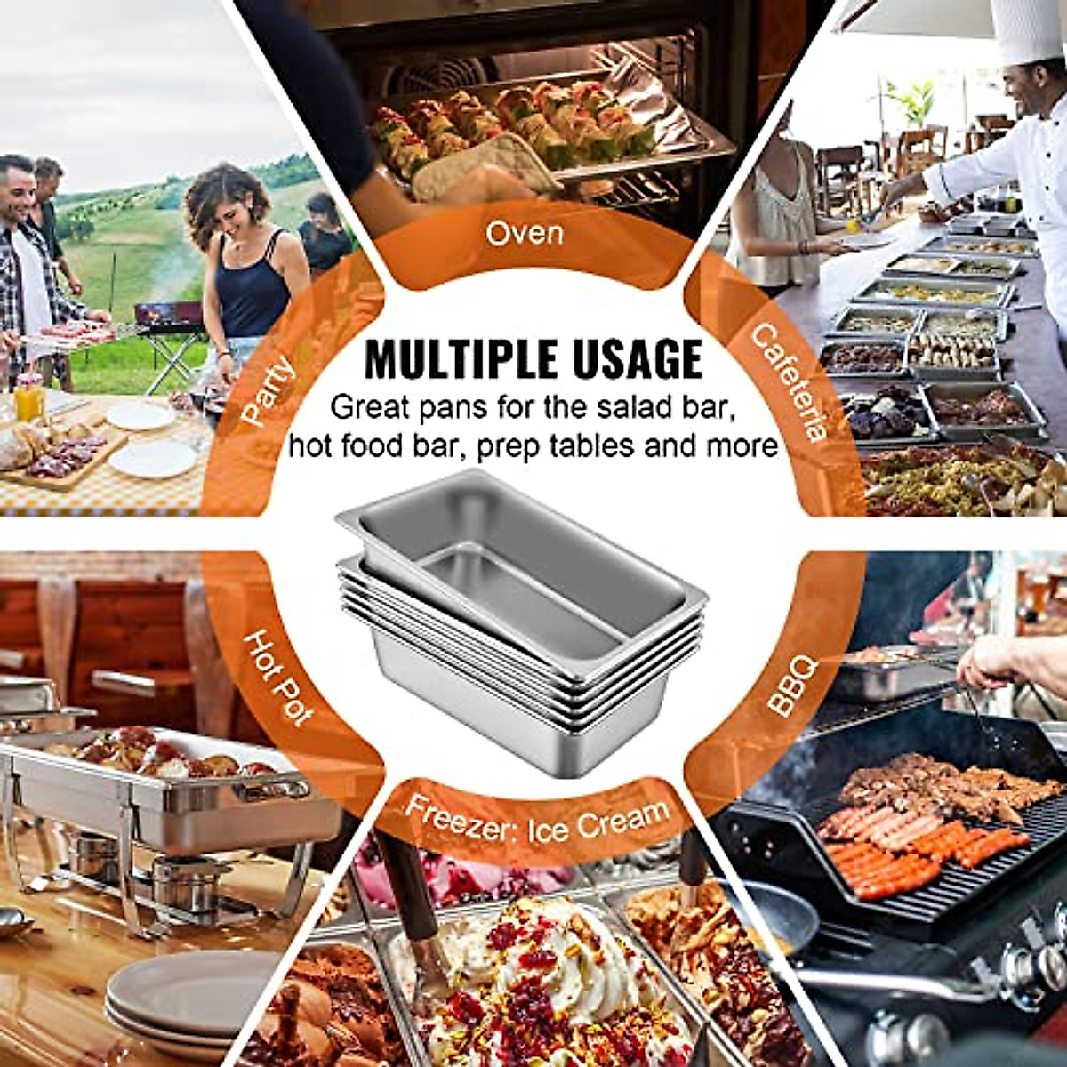 WWDOLL Hotel Pan 6“ Deep Steam Table Pan Full Size 21 Quart Pack of 6 Stainless Steel Steam Table Pan