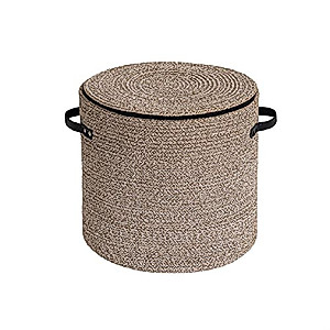 WAYIDEAL Cotton Rope Storage Basket with Lid & Wicker basket with Lid for Toys, Books, Multi-Purpose Storage Basket for Living Room,14x13inches(Brown)