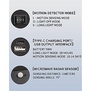 pasentel Indoor LED Motion Sensor Wall Lamp with Button Switch, Cordless Rechargeable USB Wall Sconce Lights Battery Powered Bedside Lamps for Bedroom Children's Room(Black, 3000K), BD026-LED-BK1