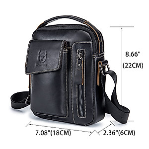 LUKZIJAES Small Genuine Leather Shoulder Bag Men Messenger Handbag Lightweight Sling Crossbody Bag for Business Everyday Casual Travel (#1-Black)