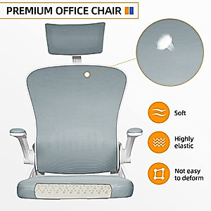 MUZII Office Chair with Headrest, Mesh Office Chair, Ergonomic Mesh Office Chair with Lumbar Support, Desk Chair with Wheels, Task Chair with Arms Executive Office Chair for Home Office, Grey