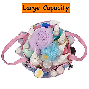 Darunyar Mesh Shower Caddy Tote for College Dorm Room Essentials, Hanging Large Portable Shower Tote Bag Toiletry Organizer with Key Hook for Bathroom Accessories(pink)