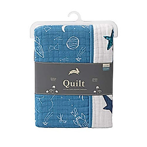 Red Rover Kids Cotton Muslin Quilt – 44” x 44”- 100% Cotton – Machine Washable – Softer with Every Wash – Playful Designs - Lightweight, Breathable Layers – Unisex (Sun Moon Stars)