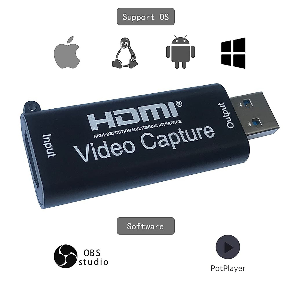 4K HDMI Video Capture Card,4K HDMI USB Capture Card for DSLR Camcorder PS4 TV Box DVD Video Recorder Laptop Live Streaming and Recording