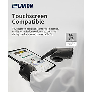 LANON 6 mil Black Nitrile Disposable Gloves, EN ISO 374 Chemical Resistant, Heavy-Duty, Mechanic, Textured Fingertips, Latex-Free, Large
