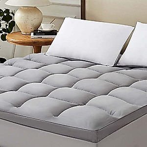 Homemate Queen Mattress Topper,1800TC Cooling Mattress Pad Cover for Deep Sleep, Extra Thick 3D Snow Down Alternative Overfilled Plush Pillow Top with 8-21 Inch Deep Pocket - Queen Size, Grey
