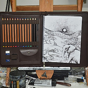 Canvas and Vegan Leather Artist Padfolio by Metier Life | Art Portfolio Organizer and Drawing Pad | Card and Art Material Storage with Included Sketch Book |