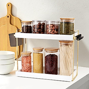 2-Tier Bathroom Counter Organizer, Countertop Perfume Tray and Vanity Organizer, Cosmetic Organizer Countertop, Wood Tray for Kitchen Counter Storage, Bathroom and Skincare Organization - White