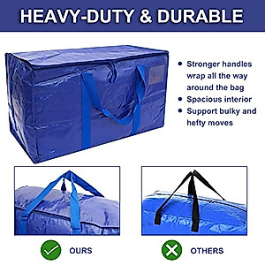 2-Pack Extra Large Moving Bags Heavy Duty Reusable Moving Totes Storage Bag Boxes Containers for Space Saving Storage, Carrying, Travelling, College Dorm Packing, Blue