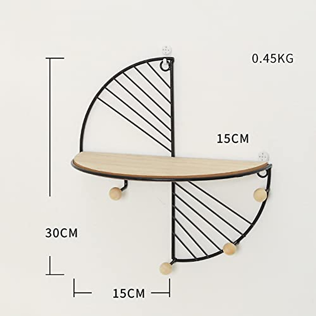 Mersuii Floating Shelves Wall Mounted Half Round Metal Shelf, Wood and Metal Decorative Shelving for Bathroom Living Room Kitchen Bedroom