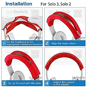 Geekria Knit Fabric Headband Cover Compatible with Beats Studio Pro, Studio3, Solo3, Solo2.0, Bose QC35II, QC25 Headphones, Head Cushion Pad Protector, Replacement Repair Part (Red)