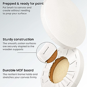 ARTEZA Round Stretched Canvas, 6 Inch Diameter, Pack of 12, Blank White Canvas Boards for Acrylic, Oil and Gouache Painting