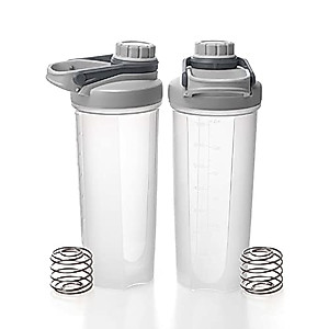 EYMPEU 2 Pack Shaker Bottle Work Out BPA & Phthalate-free, Solid Screw lid Leakproof Shaker Cup Dishwasher Safe for Protein Mixes 24oz, Clear Grey