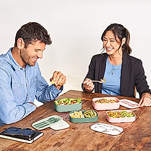 Bentgo Classic - All-in-One Stackable Bento Lunch Box Container - Modern Bento-Style Design Includes 2 Stackable Containers, Built-in Plastic Utensil Set, and Nylon Sealing Strap (Khaki Green)