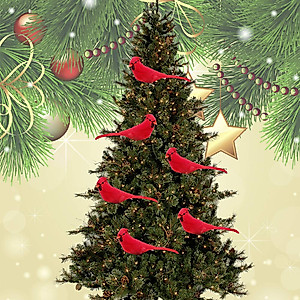 Firlar 12 Pcs Artificial Cardinal bird with Clip, 5.5 Inch Simulated Foam Bird Christmas Cardinal Birds Red-billed Ornaments for Wedding Decoration Home Garden Establishment Party Accessories