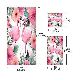 Flradish Flamingos Palm Flower Towels 3 Pack Bath Towels for Bathroom Set Soft Cotton Highly Absorbent Lightweight & Quickdry Towel Set 1 Bath Towel,1 Hand Towel,1 Washclothe