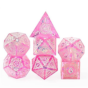 Pink Mystical Magic Wizard Sharp DND Dice Set with Leather Dice Box | for Dungeons and Dragons, D&D, Sharp Edge, D20 Polyhedral Resin Dice, Dungeons and Dragons Gifts, Accessories