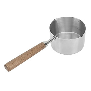 Stainless Steel Butter Warmer, Mini Saucepans with Wooden Handle Heat Resistant Prevent Scalding Flat Bottom Stovetop Milk Chocolate Melting Boiling Pot with Dual Pour Spout 200ml