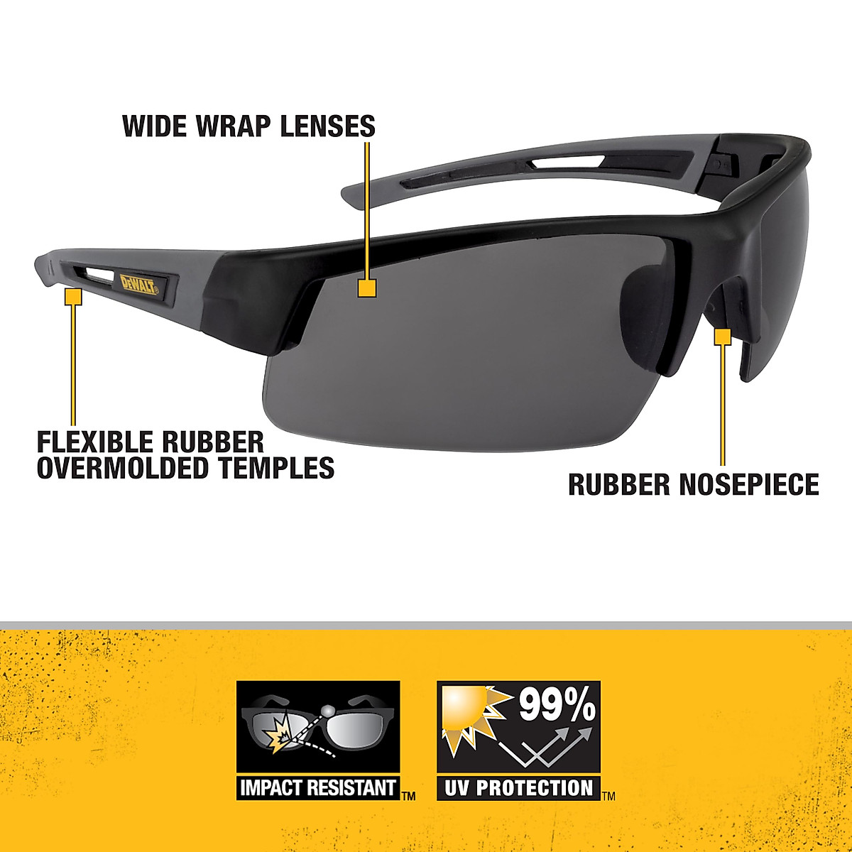 DEWALT Unisex DPG100 Half Frame Comfort Fit Protective Eyewear Black Frame Smoke Lens