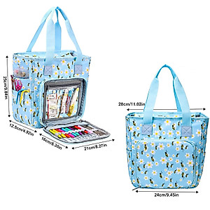GDJZXD Crochet Bag, Crochet Storage, Knitting Organiser, Crochet Organiser, Craft Bag fit Carrying Projects, Knitting Needles, Crochet Hooks, Yarn, Blue Floral and Bees