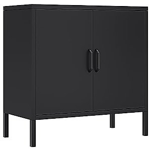 YITAHOME Metal Tool Cabinet, 31.5" Steel Garage Storage Cabinet with Adjustable Shelves, Counter Cabinet with 2 Door, Free Standing Cabinet for Bedroom, Kitchen,Home Office, Black