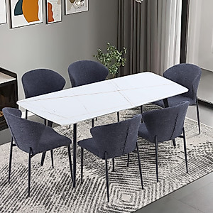kevinplus 70'' White Dining Table Slate Kitchen Dining Table with Sintered Stone Top, Modern Mid-Century Rectangular Conference Table for Office, Living Room Dinner Table, Metal Legs, White & Gold