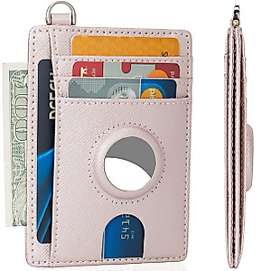 LinsCraft Slim Minimalist Airtag Card Wallet for Men & Women, Small Leather Front Pocket Wallets with Airtag Holder, RFID Blocking, Credit Card Holder Compatible with AirTag