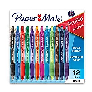 Paper Mate Profile Retractable Ballpoint Pens, Bold (1.4mm), Assorted Colors, 12 Count