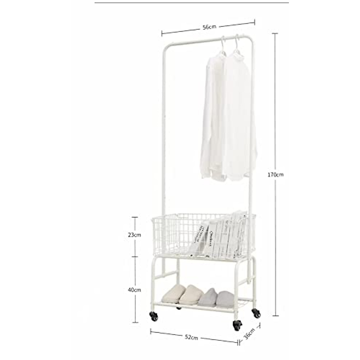 easy moved garment rack with basket for organize, laundry basket, black metal rack,
