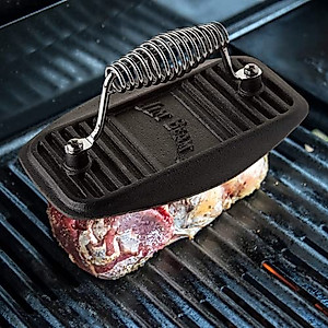 Jim Beam Stainless Steel Cast Iron Meat Press, Pre Seasoned for Delicious Meat, Steak, Beef and Patty, Heavy Duty Construction