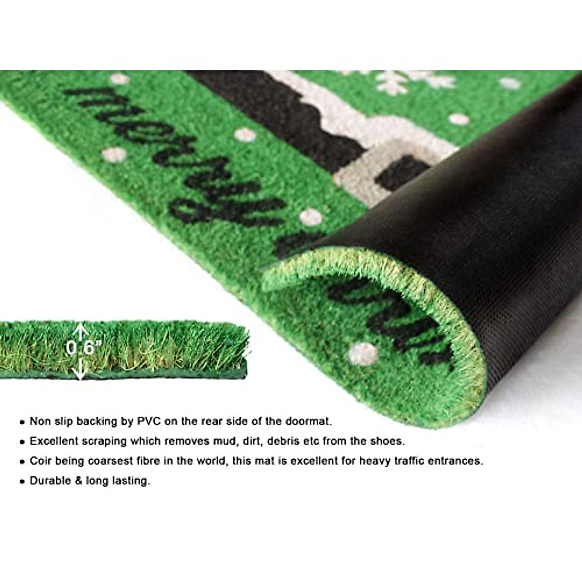 Rugsmith Green Tufted Holiday Merry Christmas Snow Flakes Area Rug Doormat, 18" x 30"