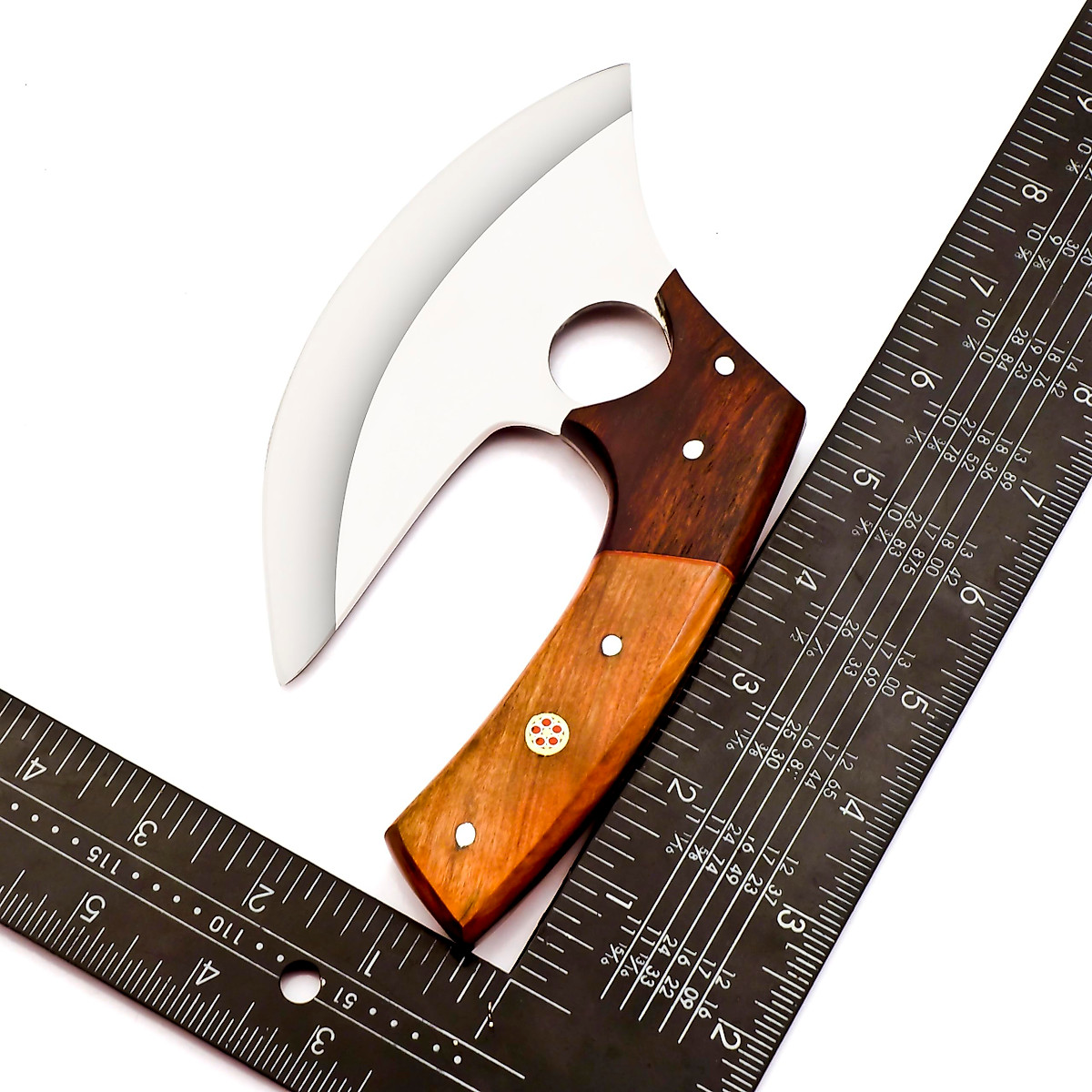 Damascus Steel UK-9002 Handmade J2 Stainless Steel ULLU Knive -Beautiful Olive & Rose Wood Handle