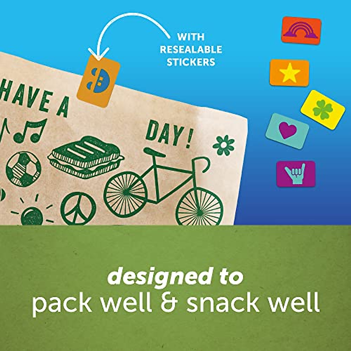 Ziploc Paper Sandwich and Snack Bags, Recyclable & Sealable with Fun Designs, 50 Bags Total