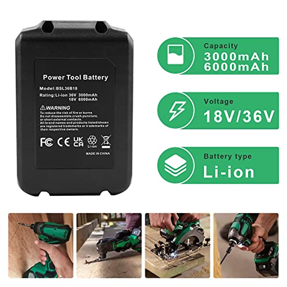 High-Output Multi Volt 6.0Ah/ 3.0Ah Battery for Metabo HPT 36V/ 18V MultiVolt Lithium Ion Battery, Slide Style 372121M /371751M
