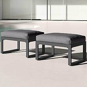 RoyalCraft 2 Pieces Aluminum Outdoor Patio Ottoman Set, Outdoor Foot Stools with Thick Cushion, Small Seat Furniture for Porch Balcony Backyard, Grey