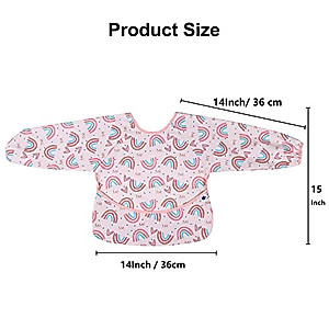 SPINFOX 2 Pack Easy Clean Long Sleeve Bibs | Baby Smock for Eating, Feeding Bibs for Baby Girl with Pocket, Baby Bib Waterproof | Weaning Bib | Shirt Bib Toddler Bibs 6-24 Months(Rainbow Sleeved)