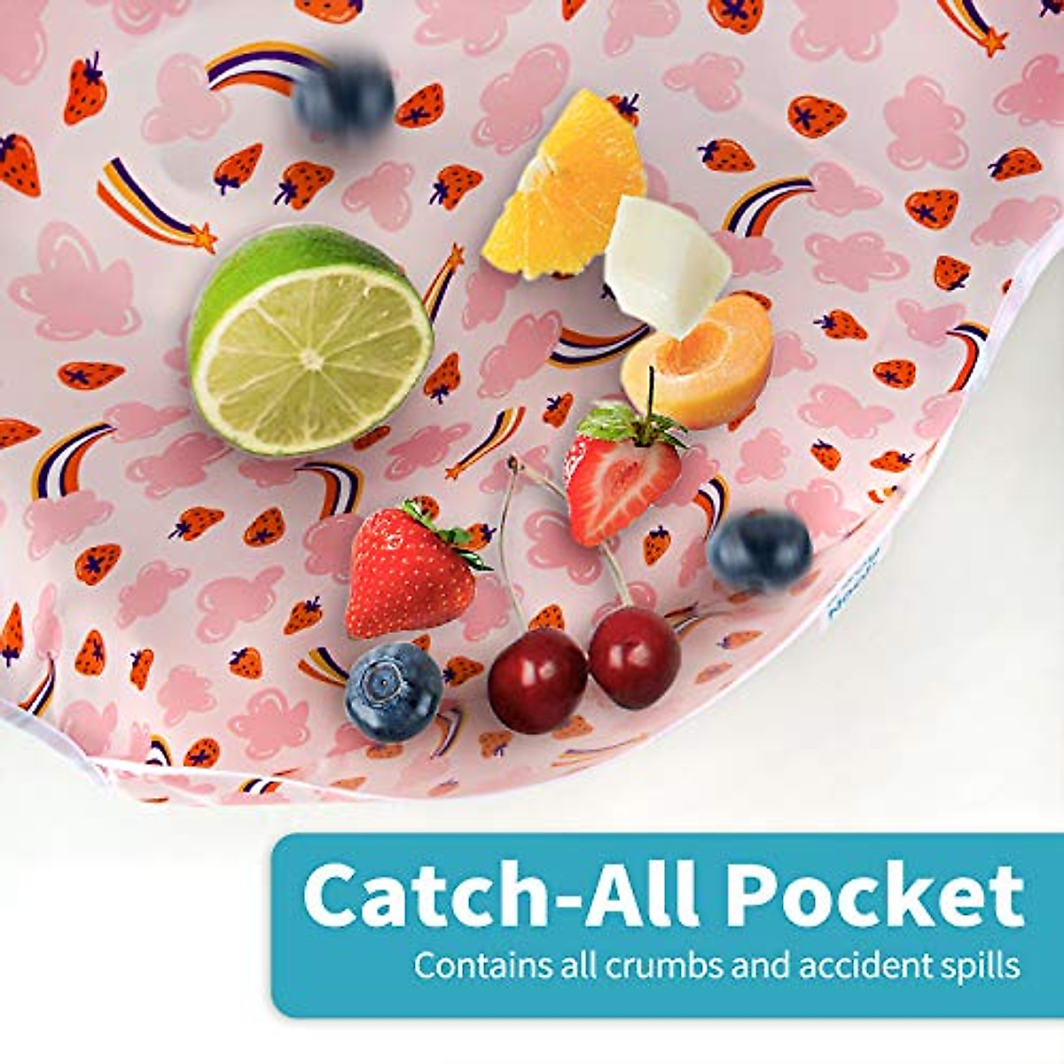 2 Pcs Long Sleeved Bib Set | Baby Waterproof Bibs with Pocket Bundle | Toddler Bib with Sleeves and Crumb Catcher | Play Smock Apron | 6-24 Months