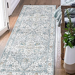 jinchan Runner Rug 2x5, Bohemian Hallway Rug Kitchen Rug Washable Rug Floral Runner Non Slip with Rubber Backing Thin Vintage Carpet Runner for Bedroom Bathroom Laundry Room Living Room Decor Grey