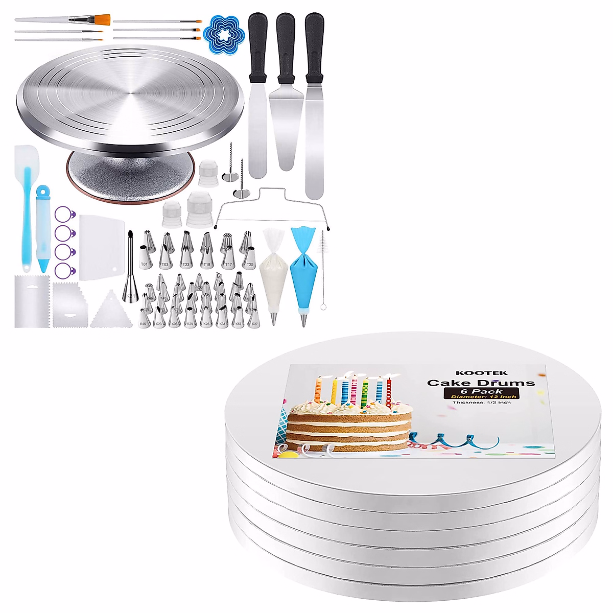 Kootek 177 Pcs Cake Decorating Kits and Cake Boards Drum 12 Inch