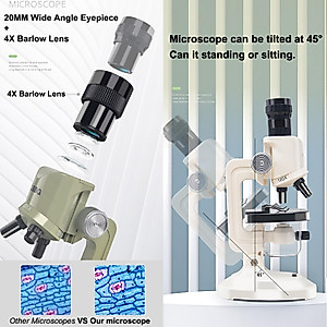 Ninyoon Large Eyepiece Microscope for Kids - Best Gift Kid Microscope Kit for Boy and Girl, 400X 1000X 1200X Educational Toy with 0.8inch Wide Angle Eyepiece Easier to Focus Observe (Yellow)