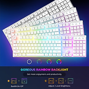 XINMENG Wireless Gaming Keyboard and Mouse USB/Type-C Dual Receiver, Rechargeable Long Battery Life, Rainbow Backlit Mechanical Feel Keyboard and Adjustable DPI Mice, for PC,Mac,Laptop,PS4,PS5,Xbox