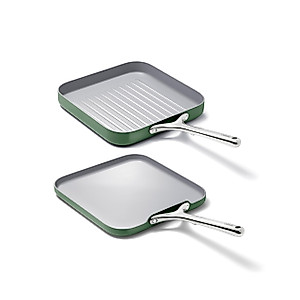 Caraway Griddle Pan & Grill Pan Duo - Non-Stick Ceramic Coated - Non Toxic, PTFE & PFOA Free - Oven Safe & Compatible with All Stovetops – Sage