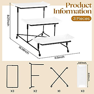 3 Pcs 3 Tier Serving Trays Rectangular 3 Tier Serving Stand Collapsible Sturdier Metal Rack Melamine Tiered Serving Tray Platters for Entertaining Fruit Food Display Dessert Cupcake Party (Black)