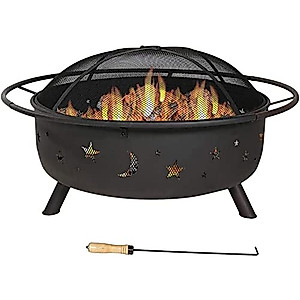 LEAYAN Garden Fire Pit Grill Bowl Grill Barbecue Rack Round Outdoor Fire Pit, Wood Burning Patio & Backyard Firepit with Mesh Spark Screen and Fireplace Poker, for Camping Picnic Outdoor Fire Pits