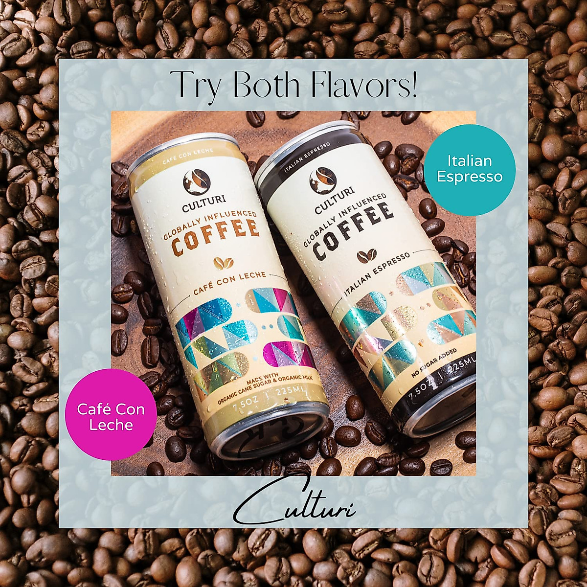 Culturi Organic Canned Coffee - All Natural Non-GMO Cold Brew Coffee with Whole Milk and Cane Sugar - Cafe Con Leche - Preservative Free, Shelf Stable, Best Served Cold (12 Pack of Cans)