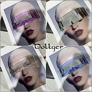 Dollger Futuristic Sunglasses Space Cyclops Wrap Around Glasses Rimless Translucent Mirrored Lens
