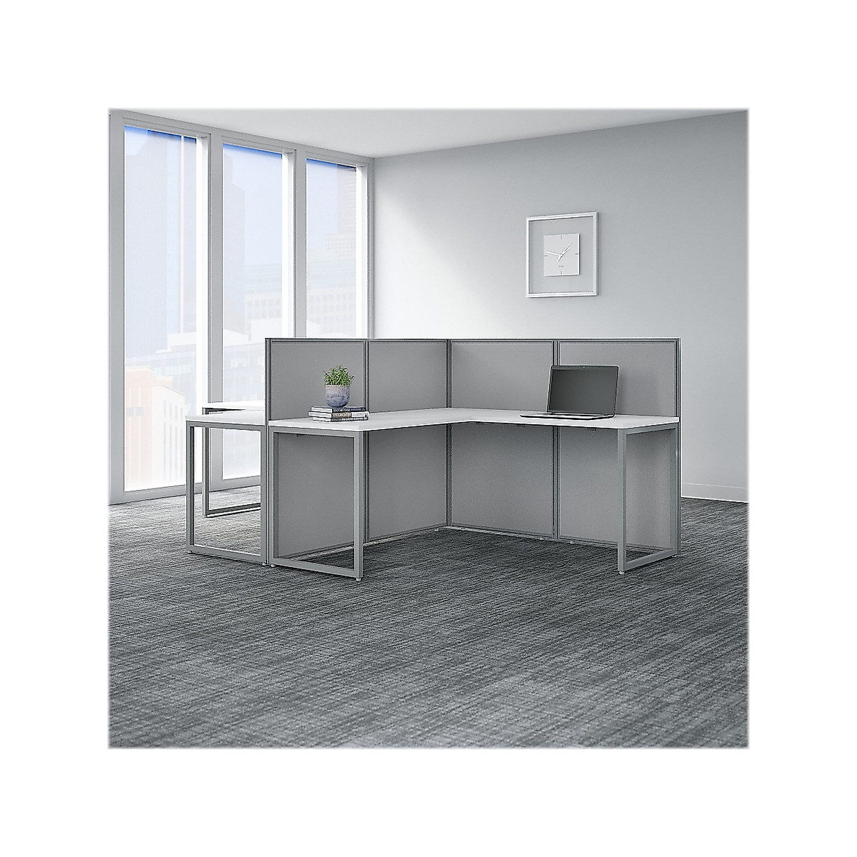 Bush Business Furniture Double Cubicle Desk with Privacy Panels | Easy Office Collection Two Person L Shaped Table | 60Dx120Wx45H