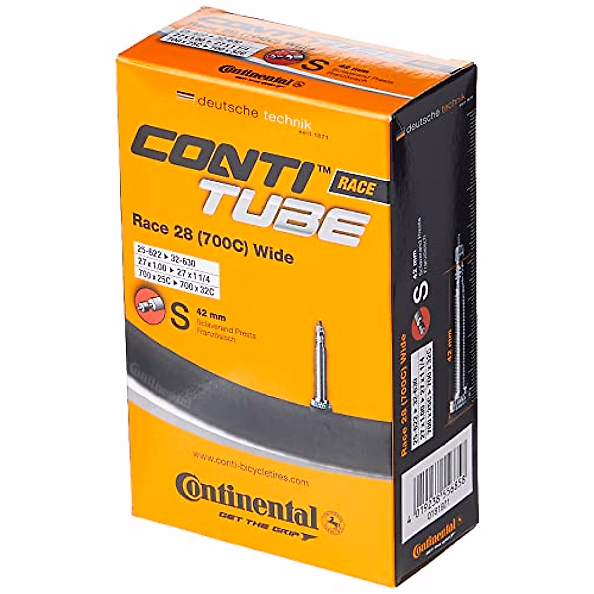 Continental 42mm Presta Valve Tube, Black, 700 x 25C-32C, Race 28-(700C)-Wide