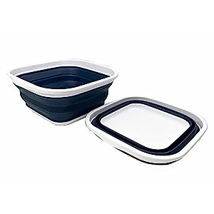 SAMMART 5.5L (1.4 Gallons) Set of 2 Collapsible Tub - Foldable Dish Tub - Portable Washing Basin - Space Saving Plastic Washtub (White/Indigo)