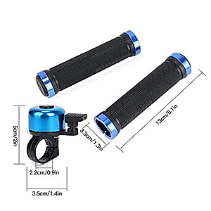 Roskio Aluminum Classic Loud Crisp Clear Sound Bicycle Bike Bell with Plugs Ends Nonslip Handle Bar 2 Pcs for Adults Kids Cycling Blue